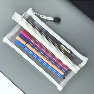 Transparent Mesh Single / Double Zipper Pencil Case — A Lot Mall