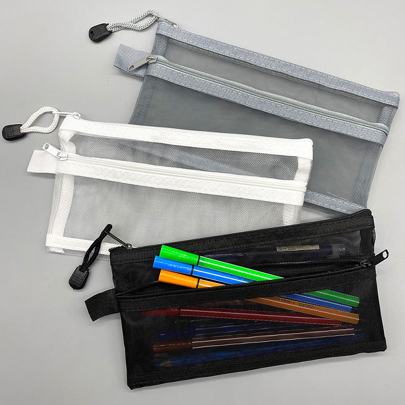 Transparent Mesh Single / Double Zipper Pencil Case — A Lot Mall